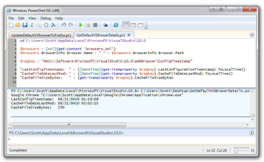 How to change the default browser in Visual Studio programmatically with PowerShell and possibly ...